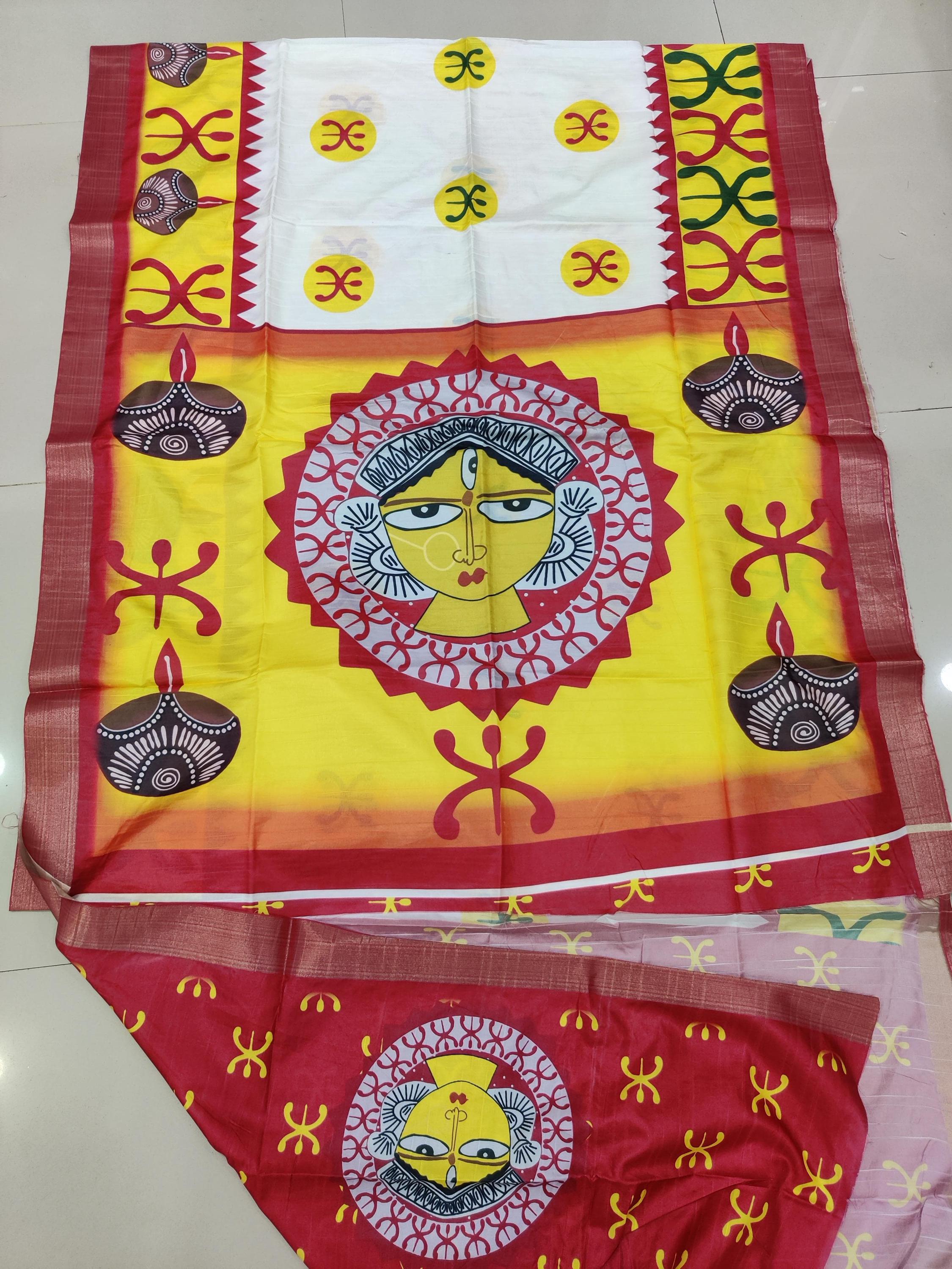 Durga Puja Durga Maa Saree on Tussar Silk - Etsy