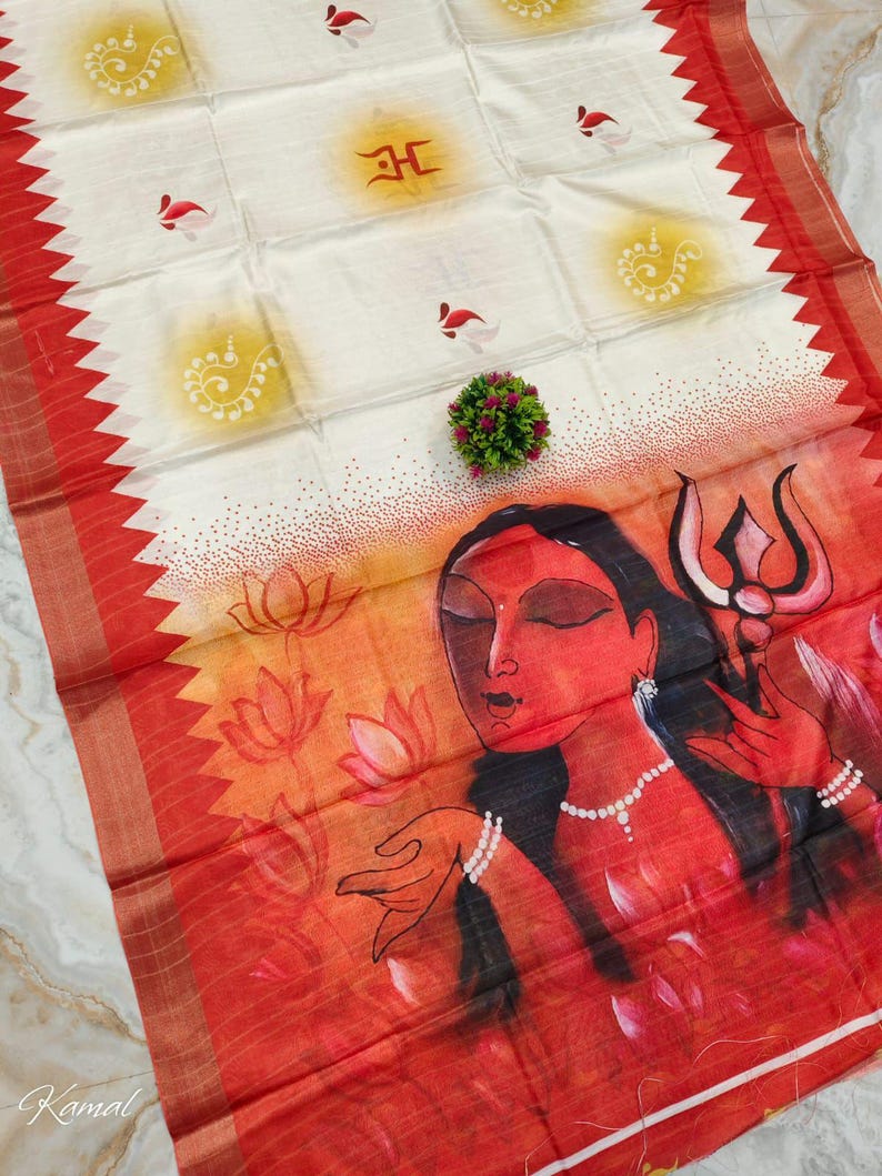 Durga Puja Durga Maa Saree on Tussar Silk - Etsy
