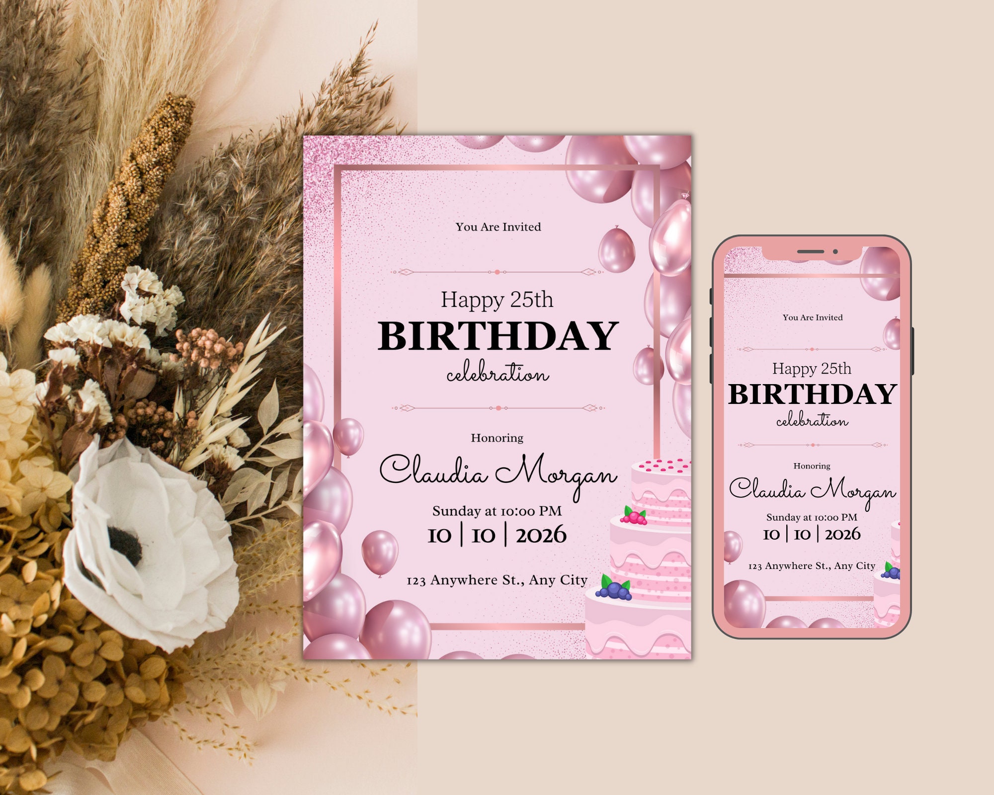 Custom Birthday Party Invitations Digital Printable Templates Instant ...