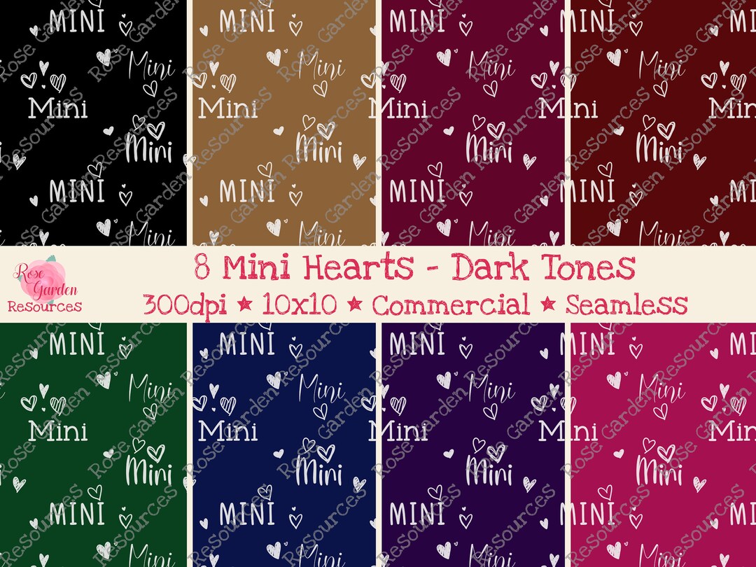 8 Mini Hearts Dark Colors Digital Seamless Paper Bundle, Commercial Use ...