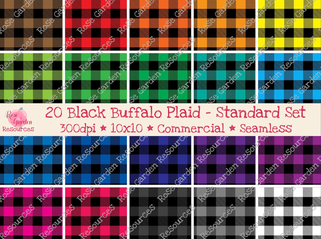 20 Black Buffalo Plaid Standard Colors Digital Seamless Paper Bundle ...