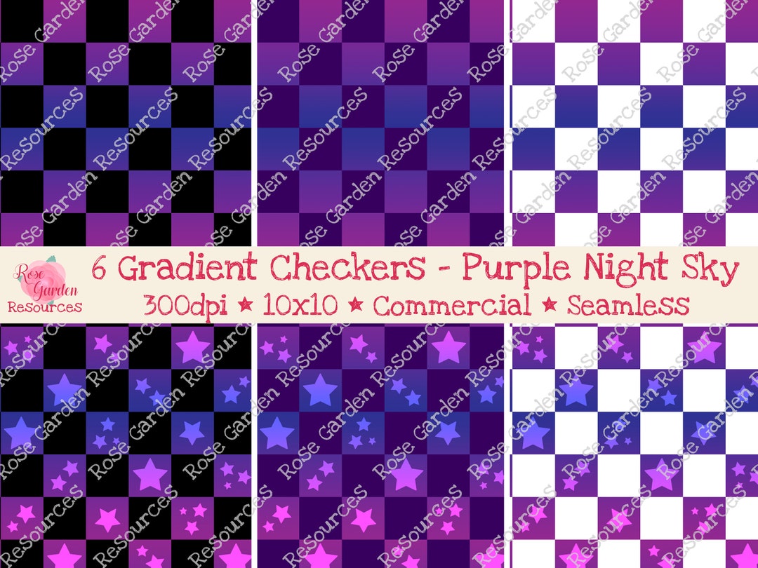 6 Gradient Checkers Purple Night Sky Digital Seamless Paper Bundle ...