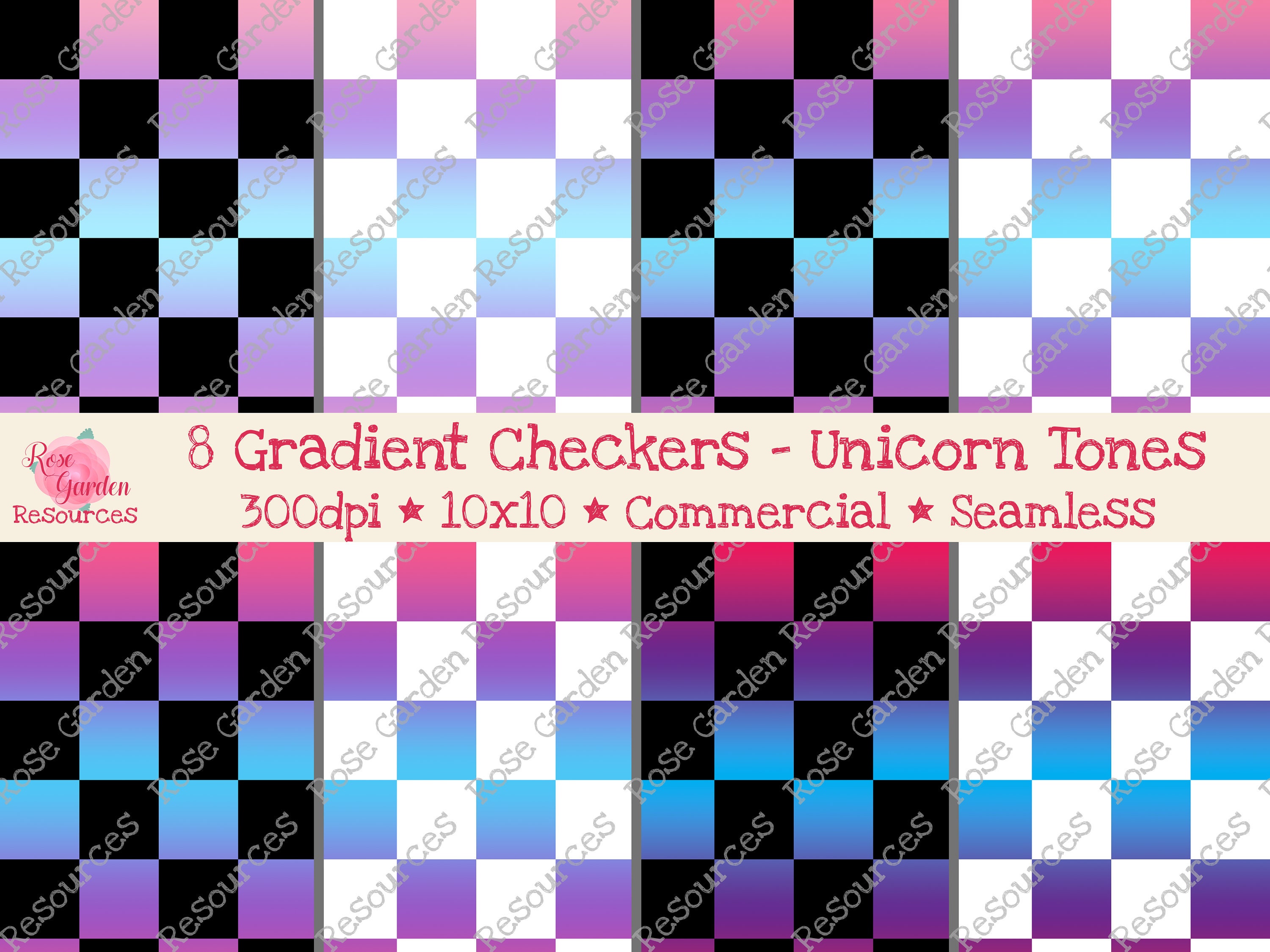 8 Checkers Gradient Unicorn Digital Seamless Paper Bundle, Commercial ...