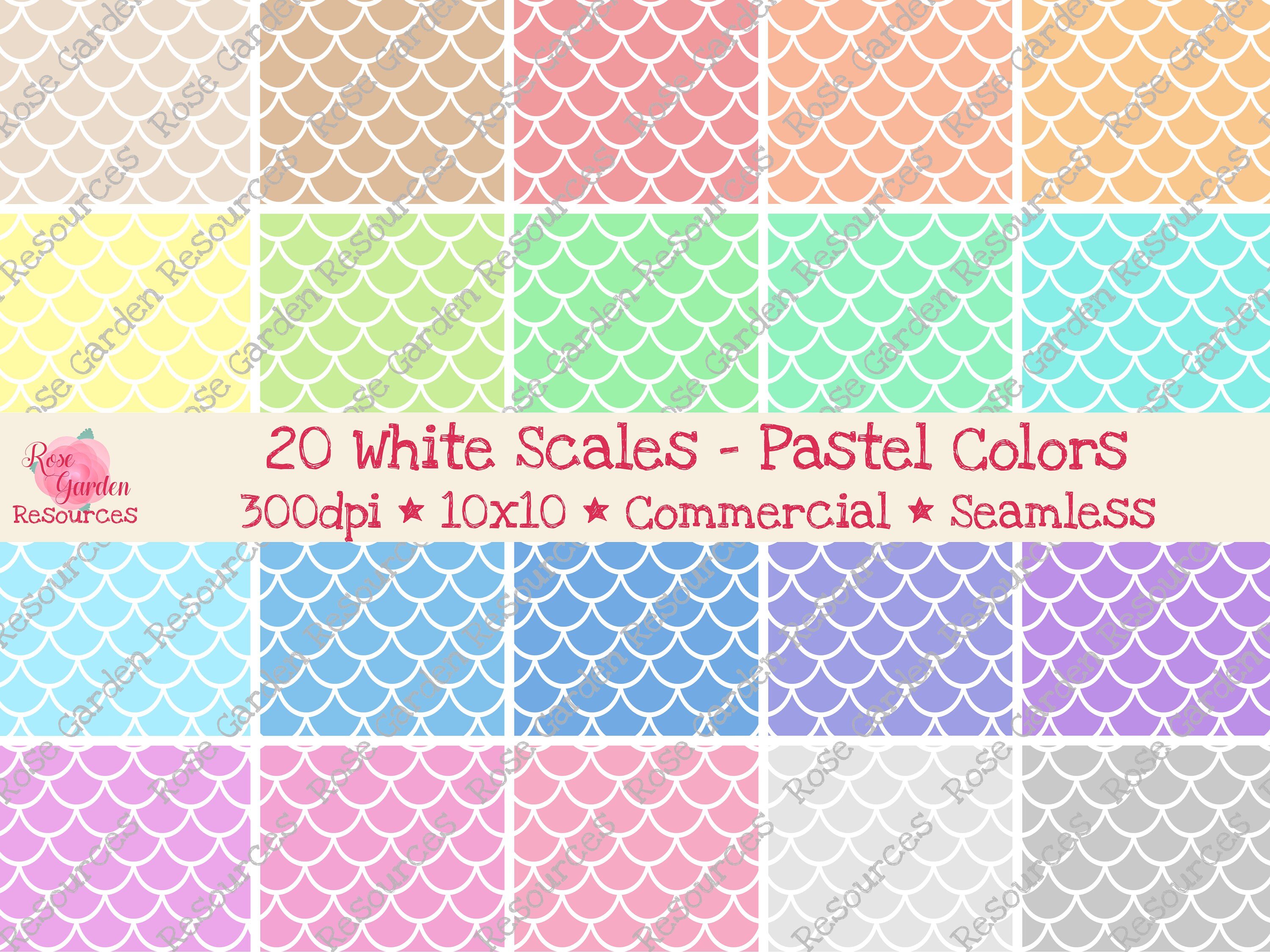 20 Scales White Pastel Colors Digital Seamless Paper Bundle, Commercial ...