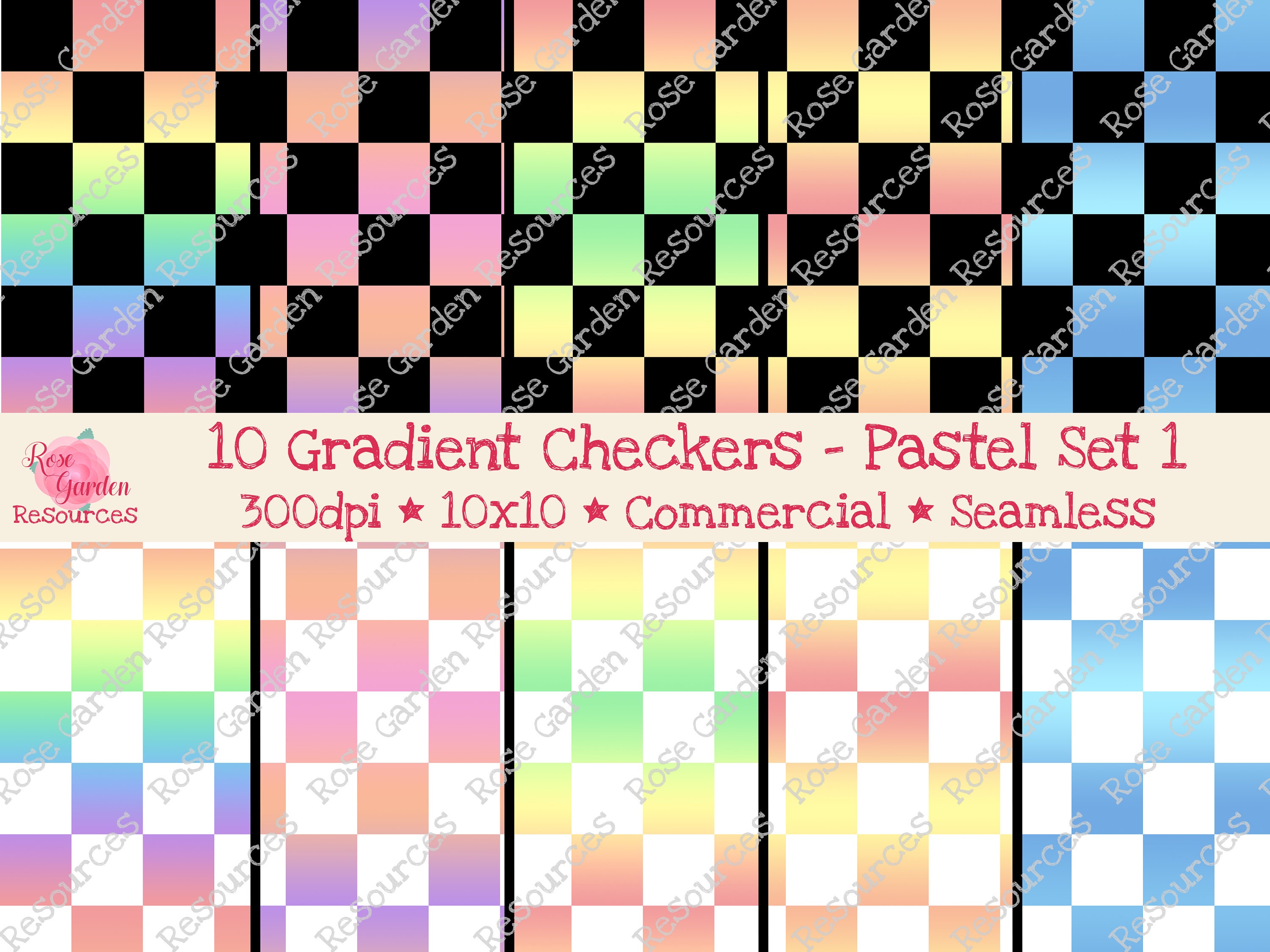 10 Gradient Checkers Pastel Set 1 Digital Seamless Paper Bundle ...