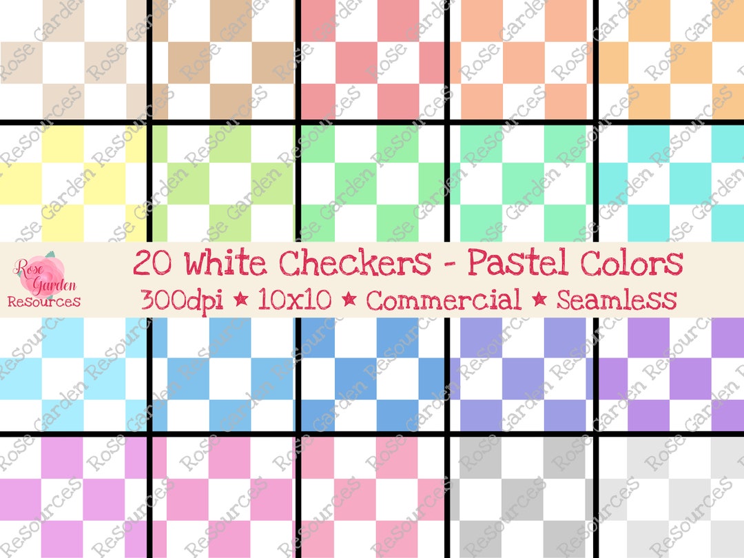 20 Checkers White Pastel Colors Digital Seamless Paper Bundle ...