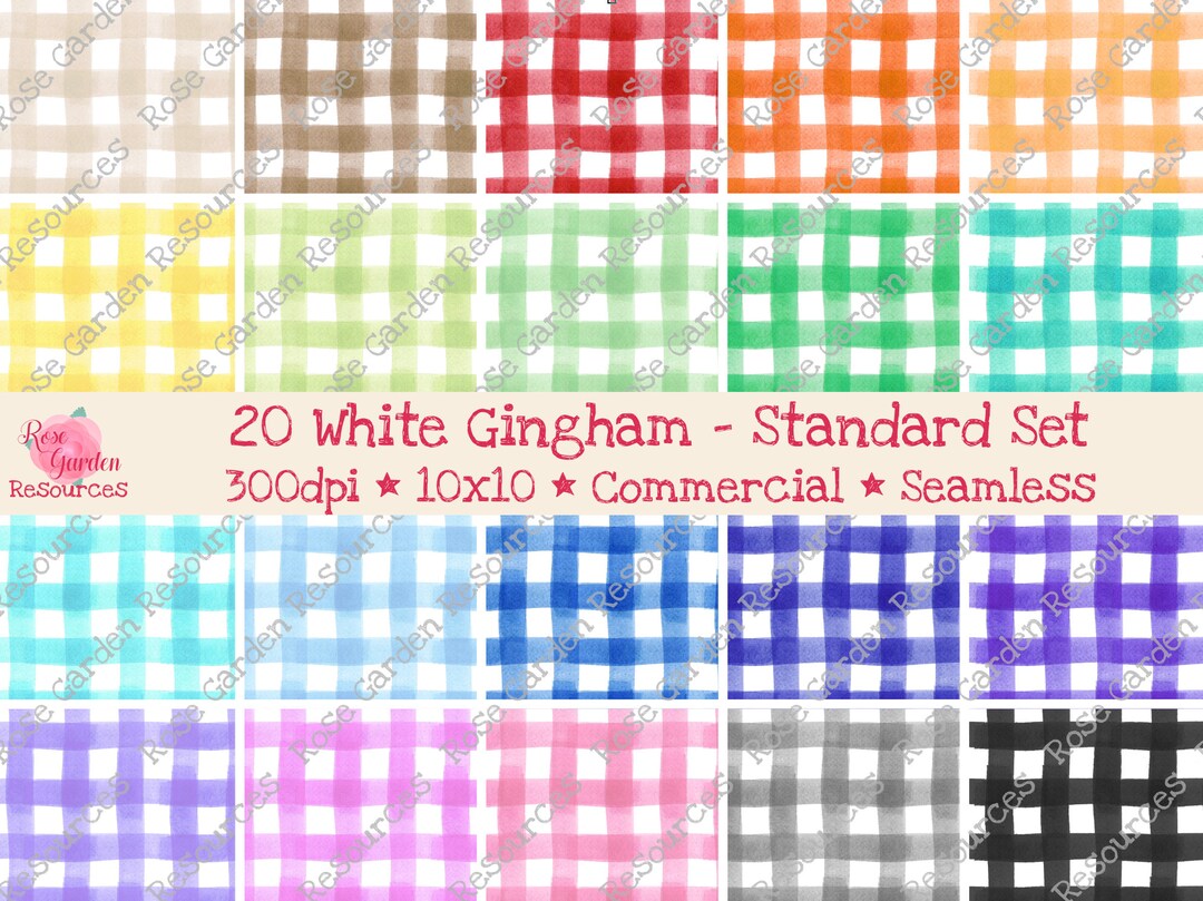 20 White Gingham Standard Colors Digital Seamless Paper Bundle ...
