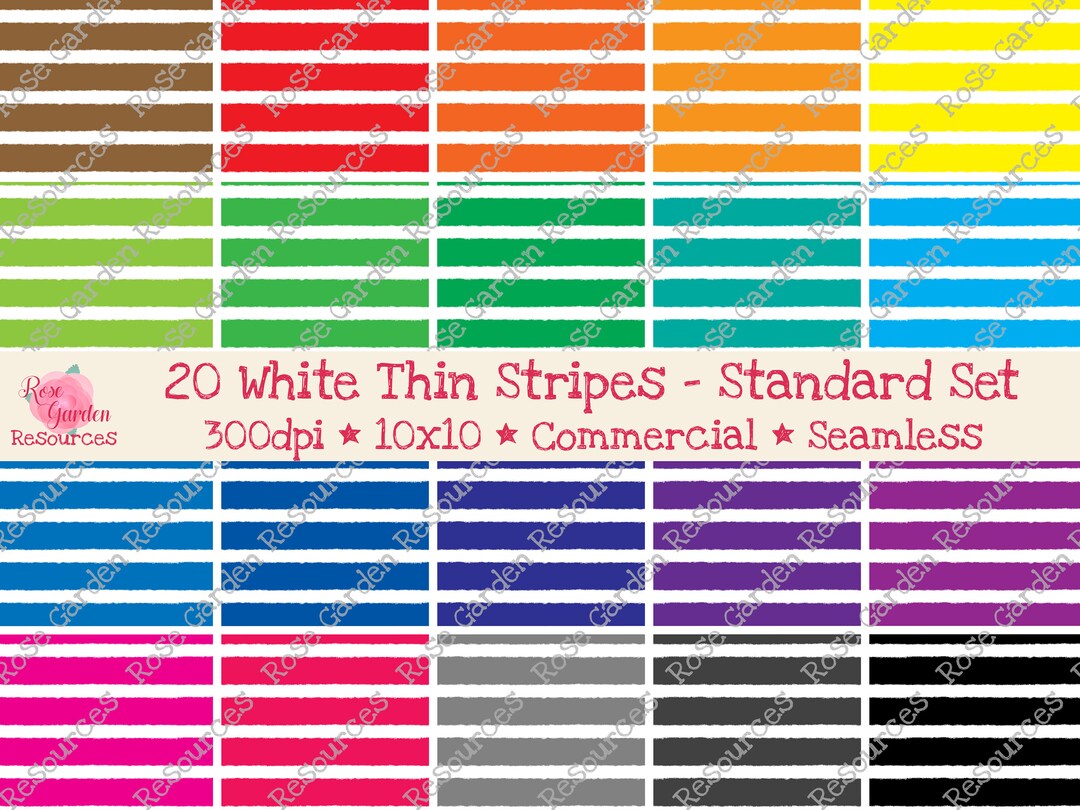 20 Thin Stripes White Standard Colors Digital Seamless Paper Bundle ...