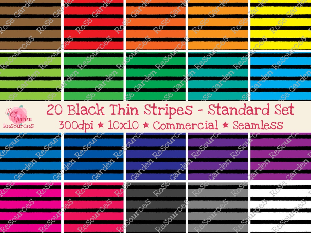 20 Thin Stripes Black Standard Colors Digital Seamless Paper Bundle ...