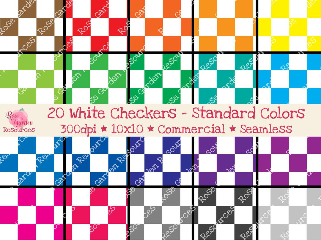 20 Checkers White Standard Colors Digital Seamless Paper Bundle ...