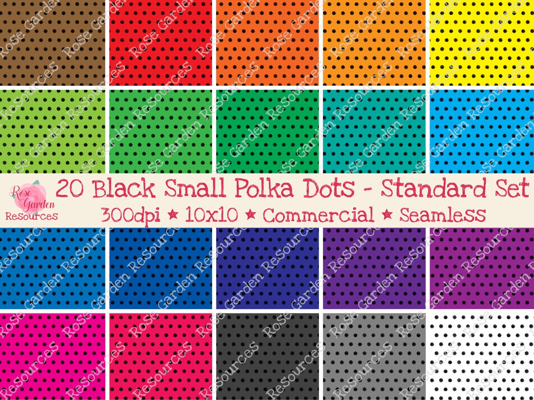 20 Small Polka Dots Black Standard Colors Digital Seamless Paper Bundle ...