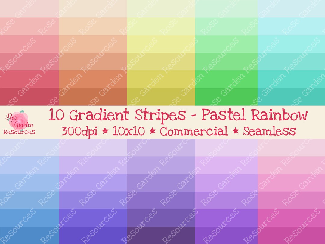 10 Gradient Stripes Pastel Rainbow Digital Seamless Paper, Commercial ...