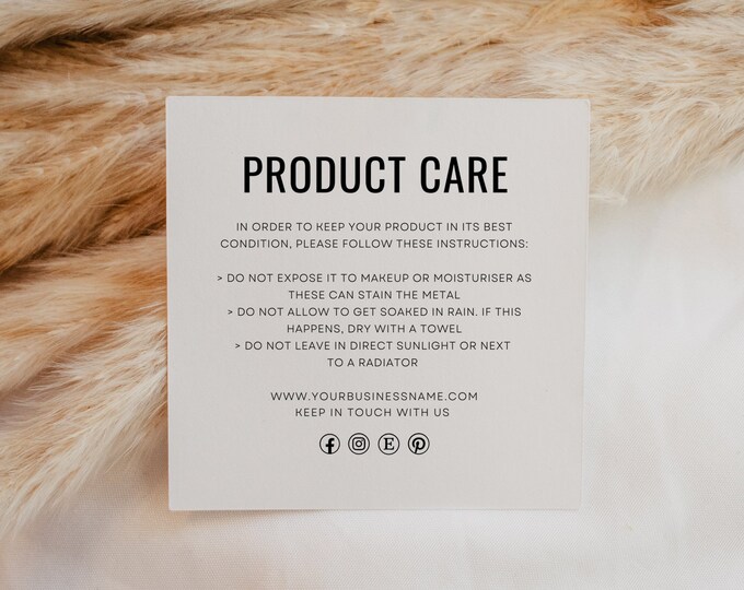 Modern Care Card, Product Care Card, Canva Template, Small Business ...