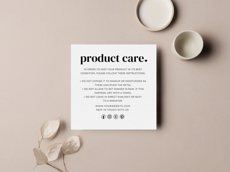 Care Card Template, Canva Template, Jewelry Care Card, Package Insert ...