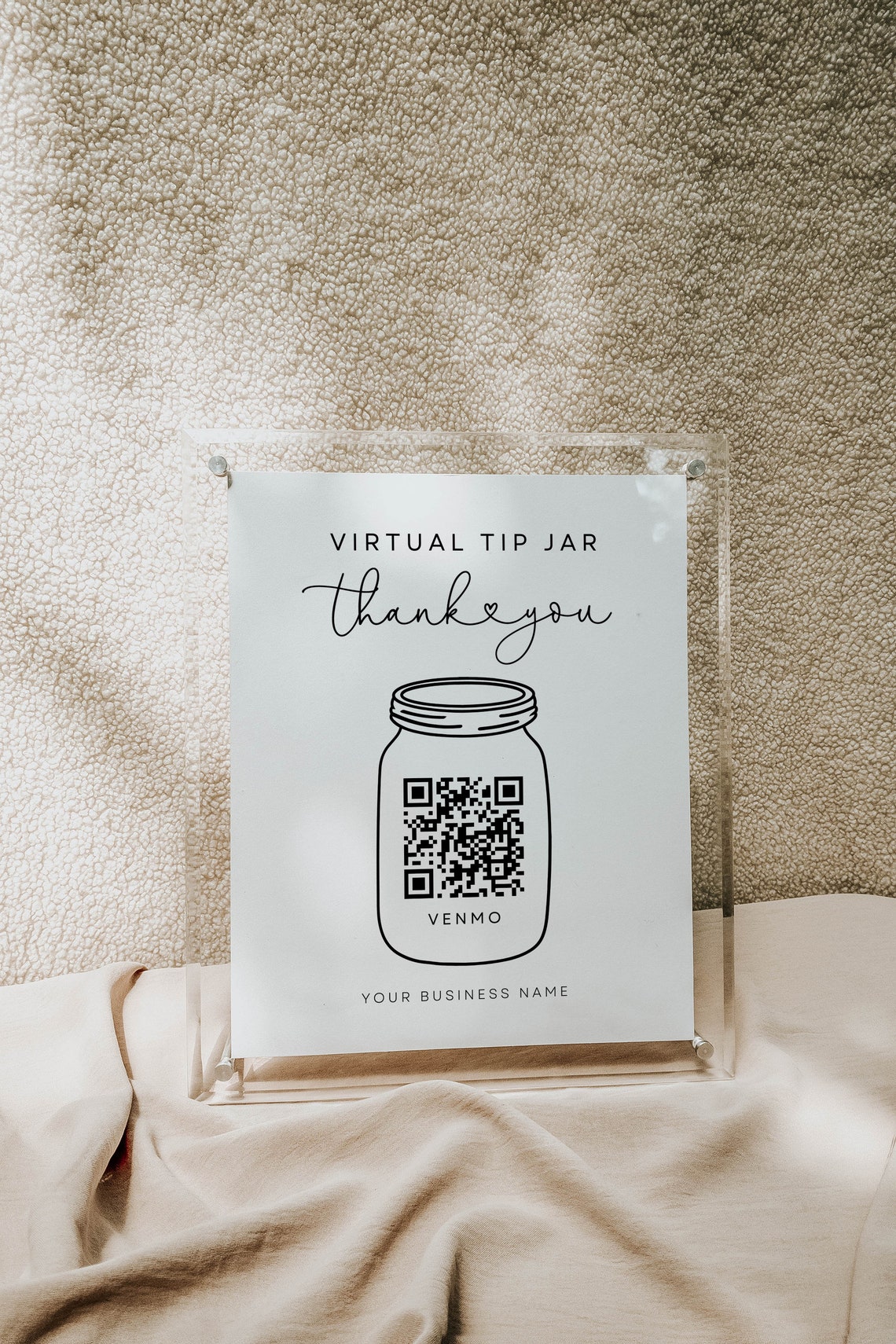Virtual Tip Jar Sign, Canva Template, QR Code Sign, Small Business Sign ...