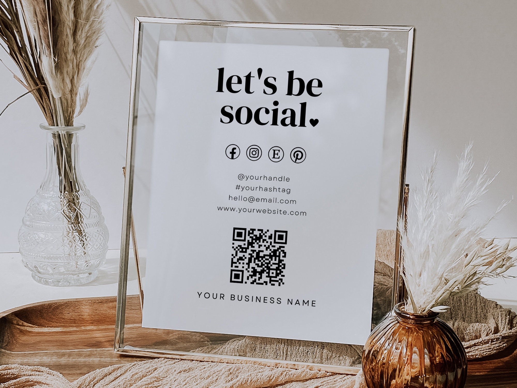 Lets Be Social Sign, Social Media Sign, Canva Template, QR Code Sign ...
