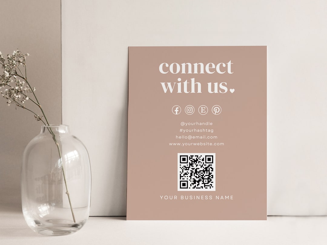 Connect With Us Sign, Social Media Sign, Canva Template, QR Code Sign ...