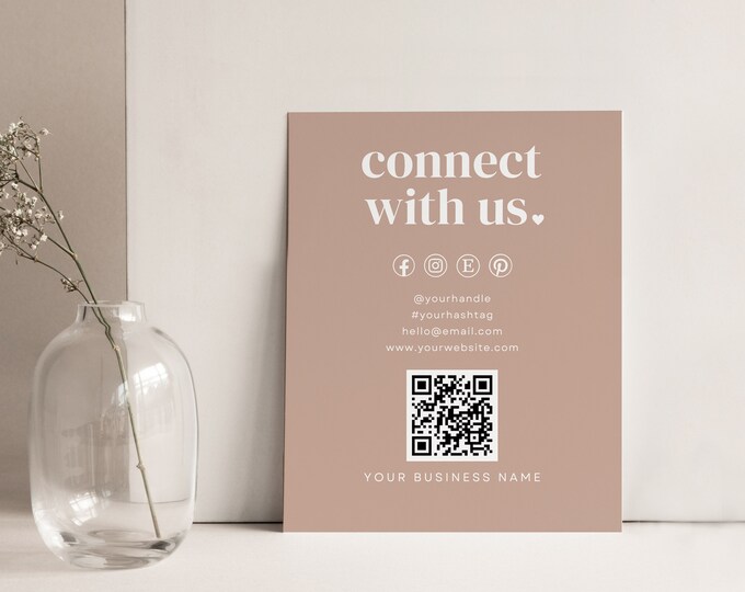 Connect With Us Sign, Social Media Sign, Canva Template, QR Code Sign ...