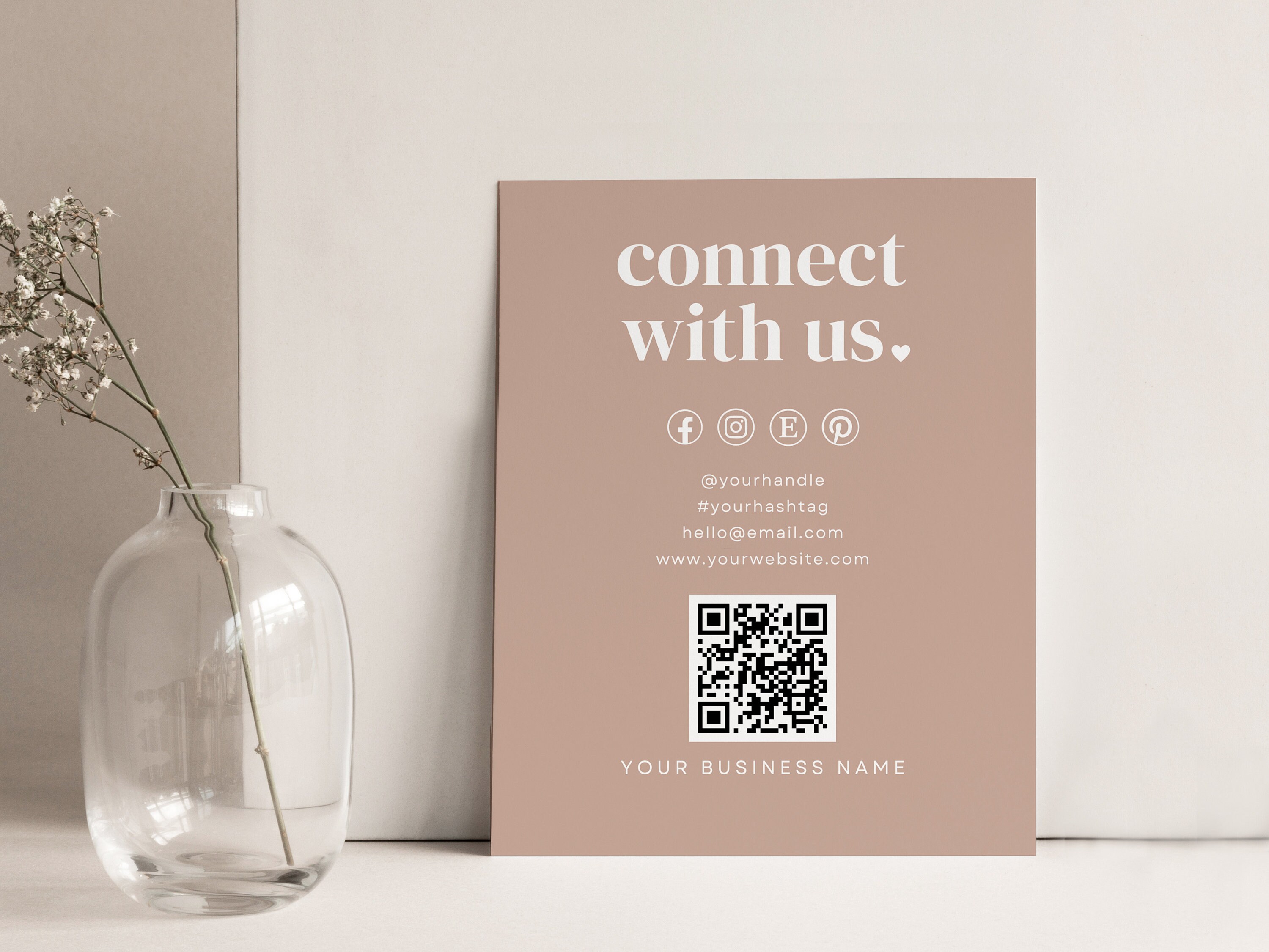 Connect With Us Sign, Social Media Sign, Canva Template, QR Code Sign ...