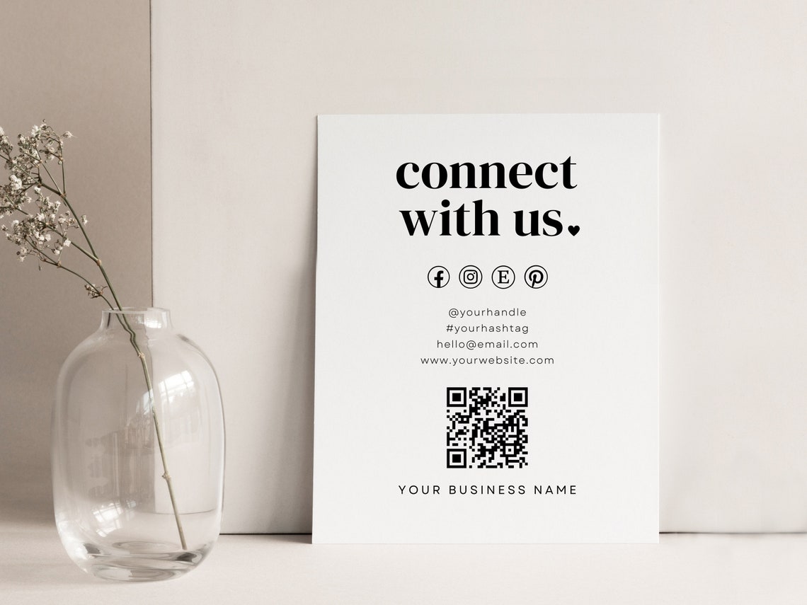 Connect With Us Sign, Social Media Sign, Canva Template, QR Code Sign ...