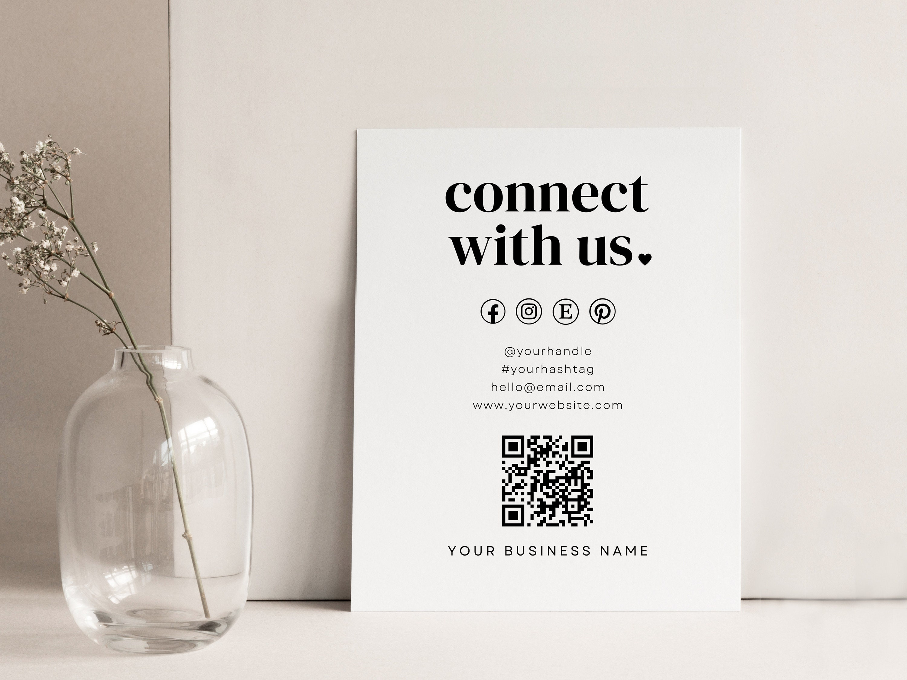 Connect With Us Sign, Social Media Sign, Canva Template, QR Code Sign ...