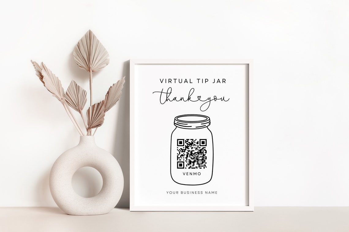 Virtual Tip Jar Sign, Canva Template, QR Code Sign, Small Business Sign ...
