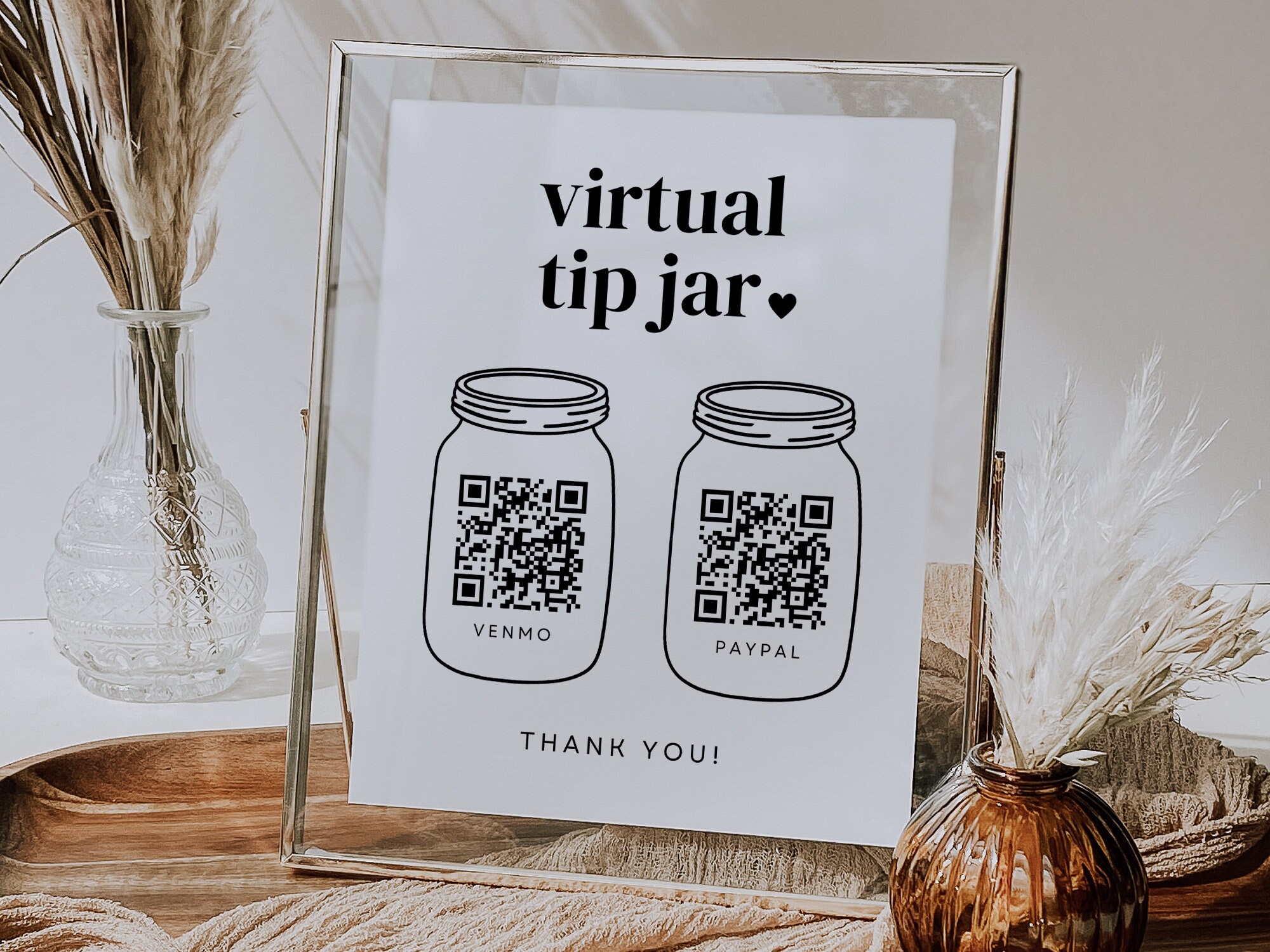 Virtual Tip Jar Sign, Canva Template, QR Code Sign, Small Business Sign ...