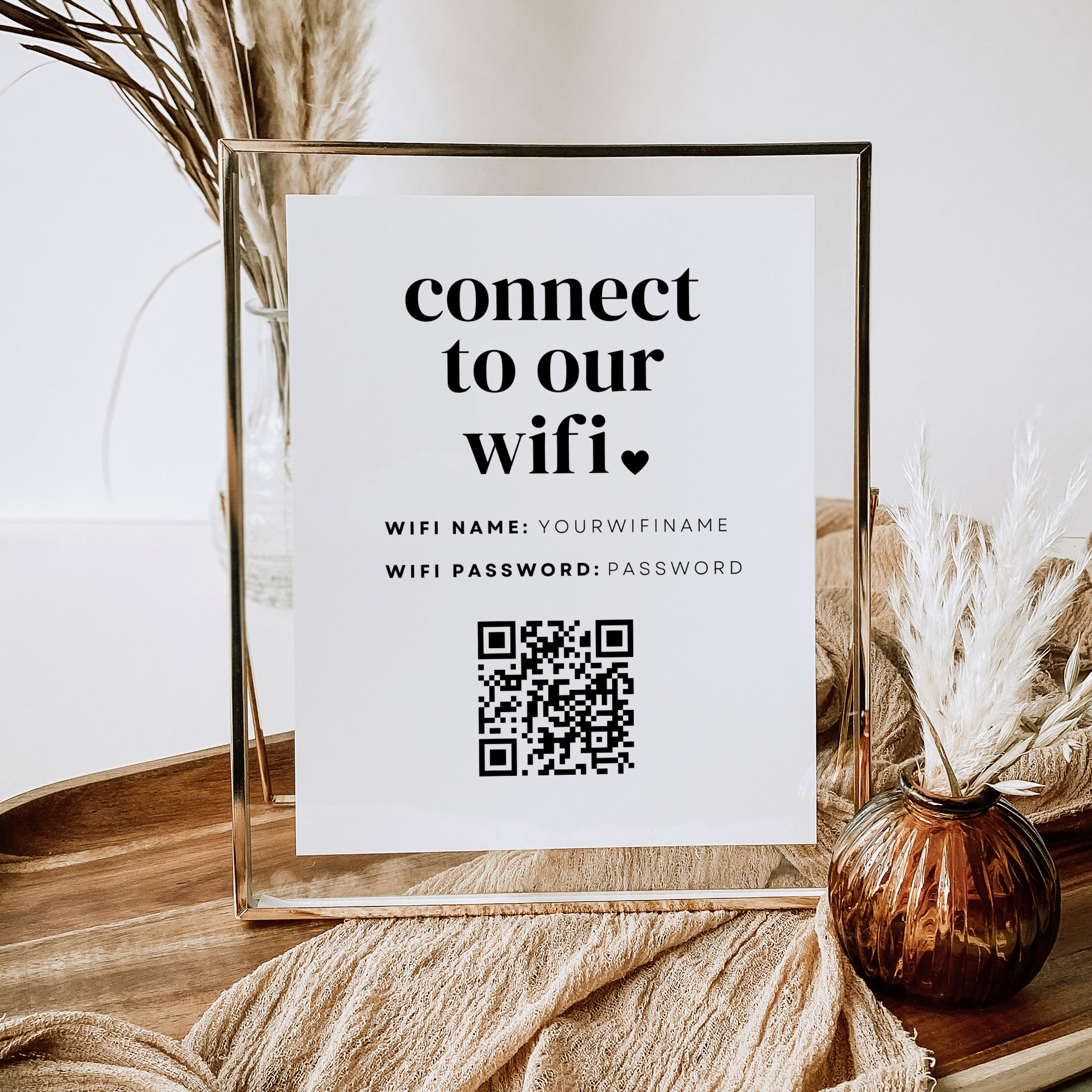 Wifi Sign Template, Small Business Sign, Canva Template, Wifi QR Code ...