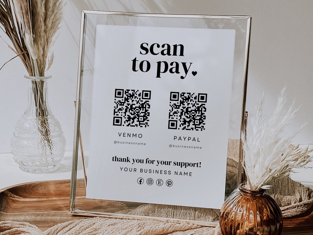 Scan to Pay Sign, Canva Template, QR Code Sign, Small Business Sign, QR ...