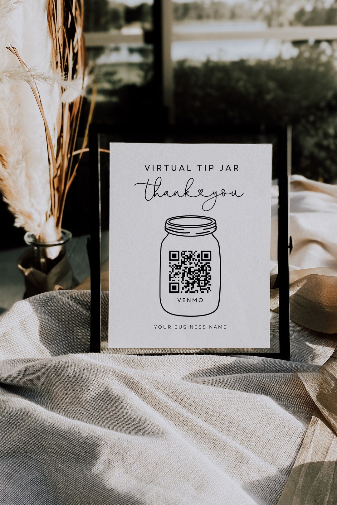 Virtual Tip Jar Sign, Canva Template, QR Code Sign, Small Business Sign ...