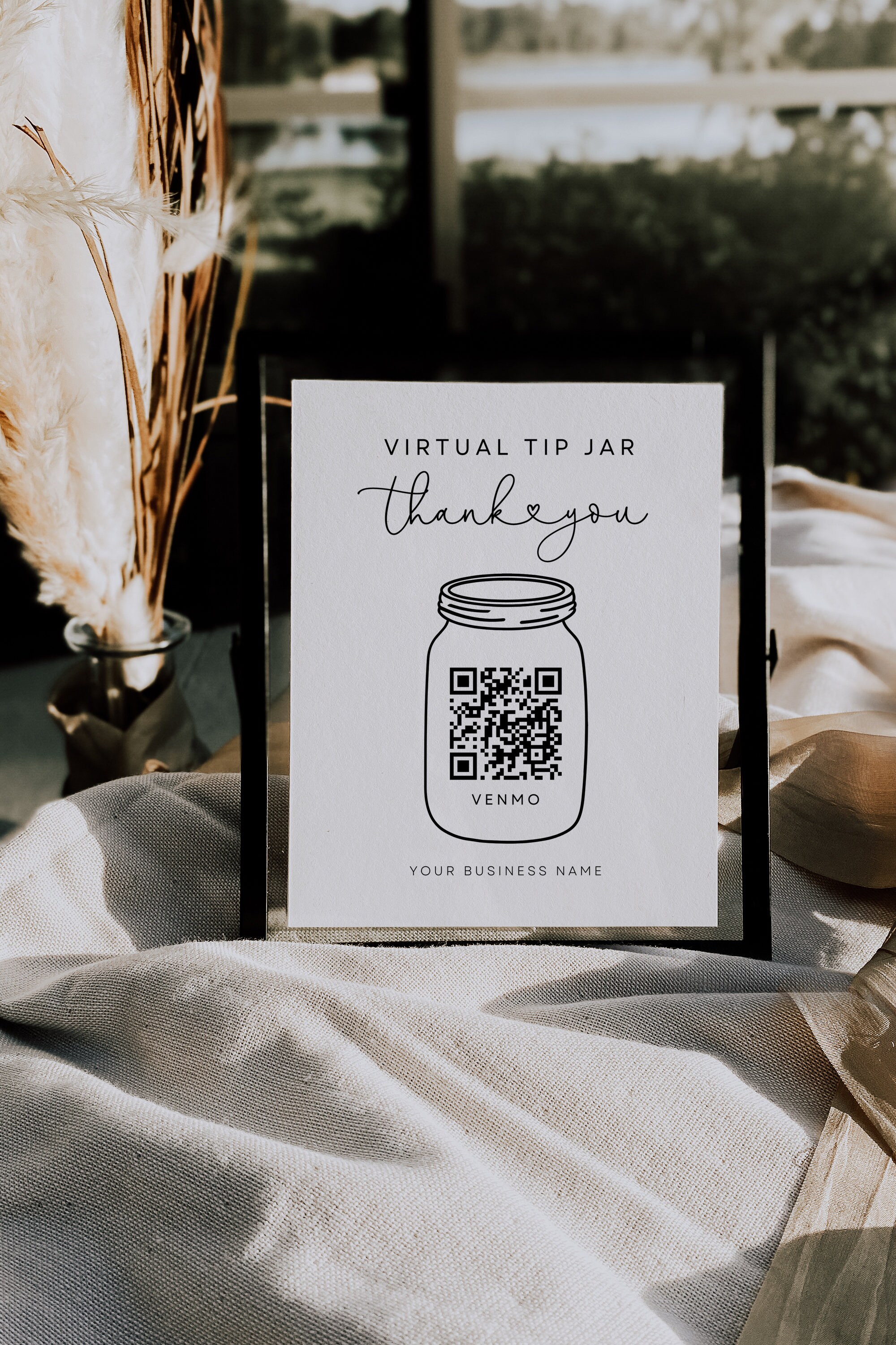 Virtual Tip Jar Sign, Canva Template, QR Code Sign, Small Business Sign ...