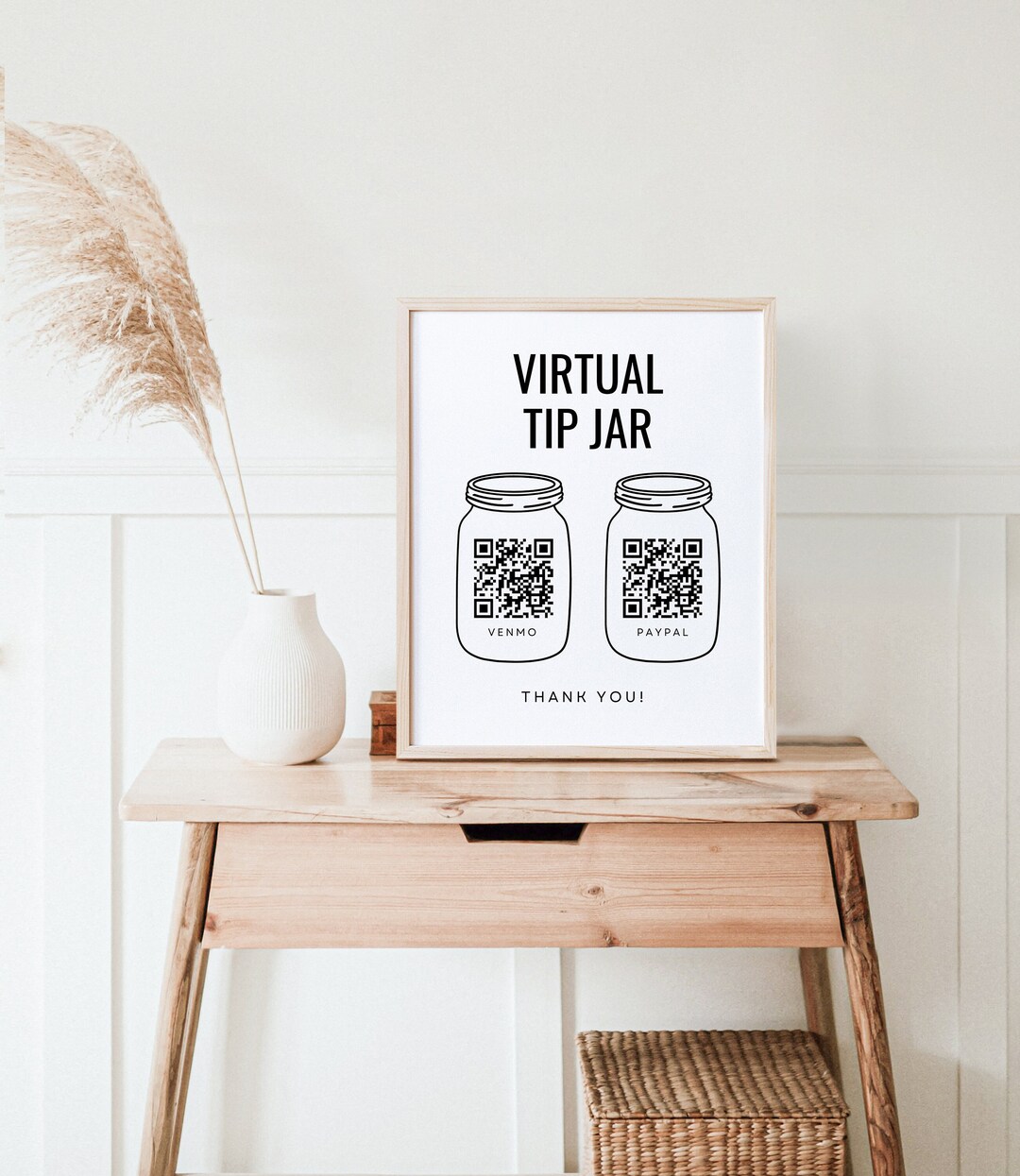 Virtual Tip Jar Sign, Canva Template, Minimalist Sign, QR Code Sign ...
