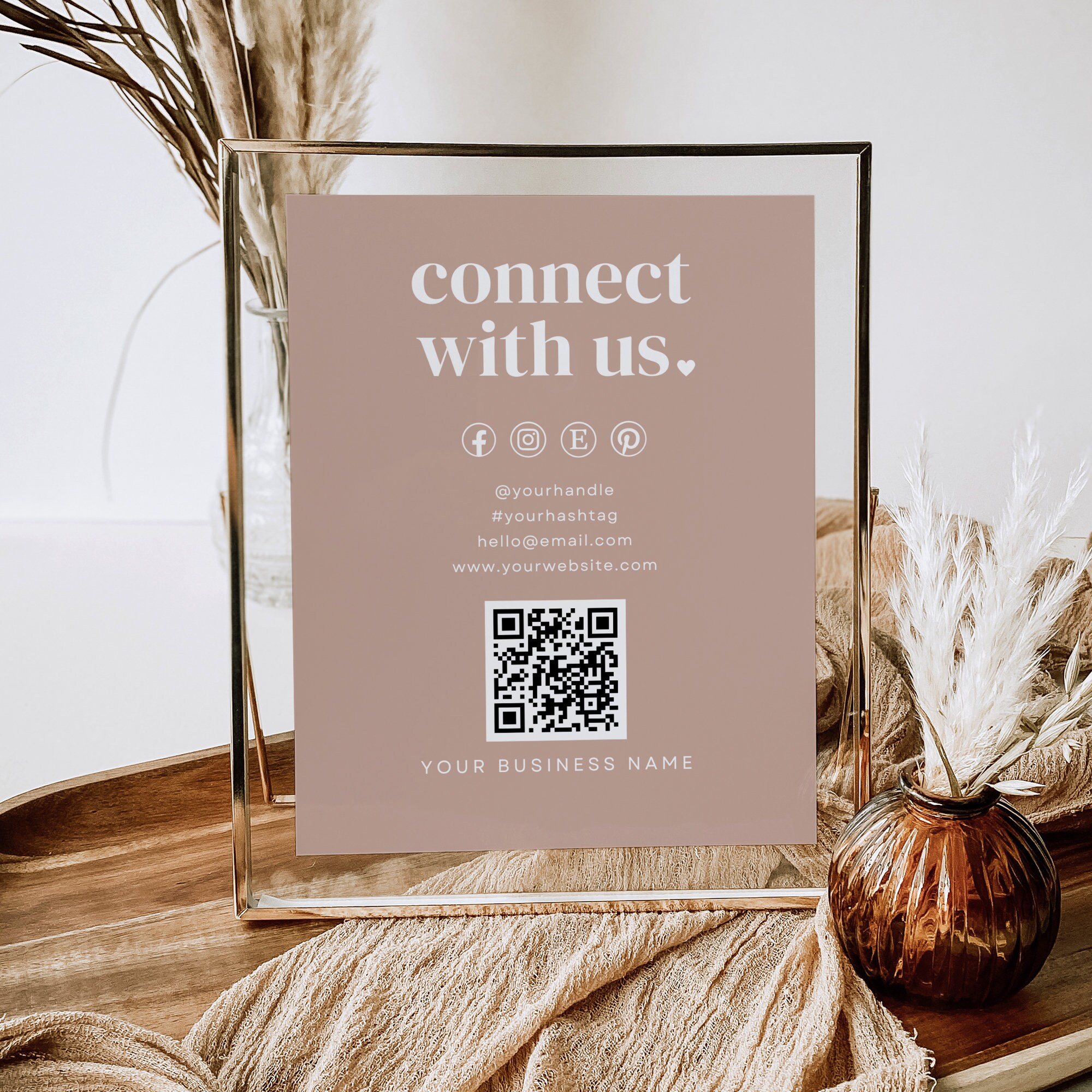 Connect With Us Sign, Social Media Sign, Canva Template, QR Code Sign ...