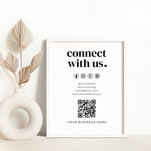 Connect With Us Sign, Social Media Sign, Canva Template, QR Code Sign ...