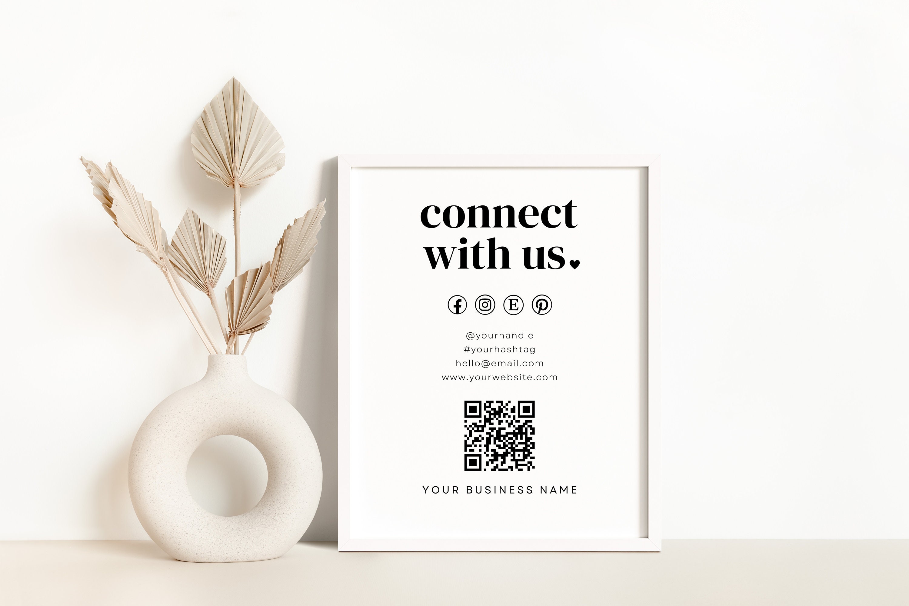 Connect With Us Sign, Social Media Sign, Canva Template, QR Code Sign ...