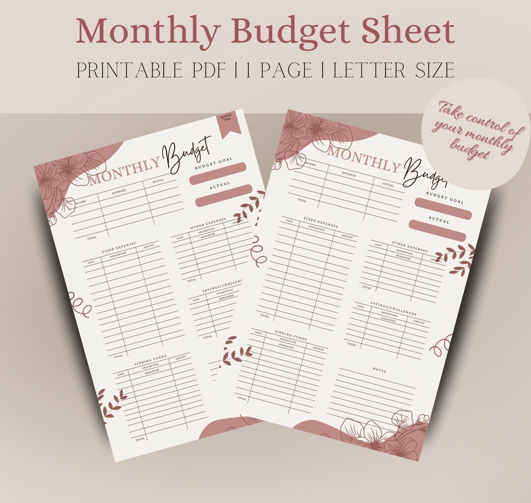 Monthly Budget Sheet | Printable Budget Sheet | Monthly Budget Planner ...