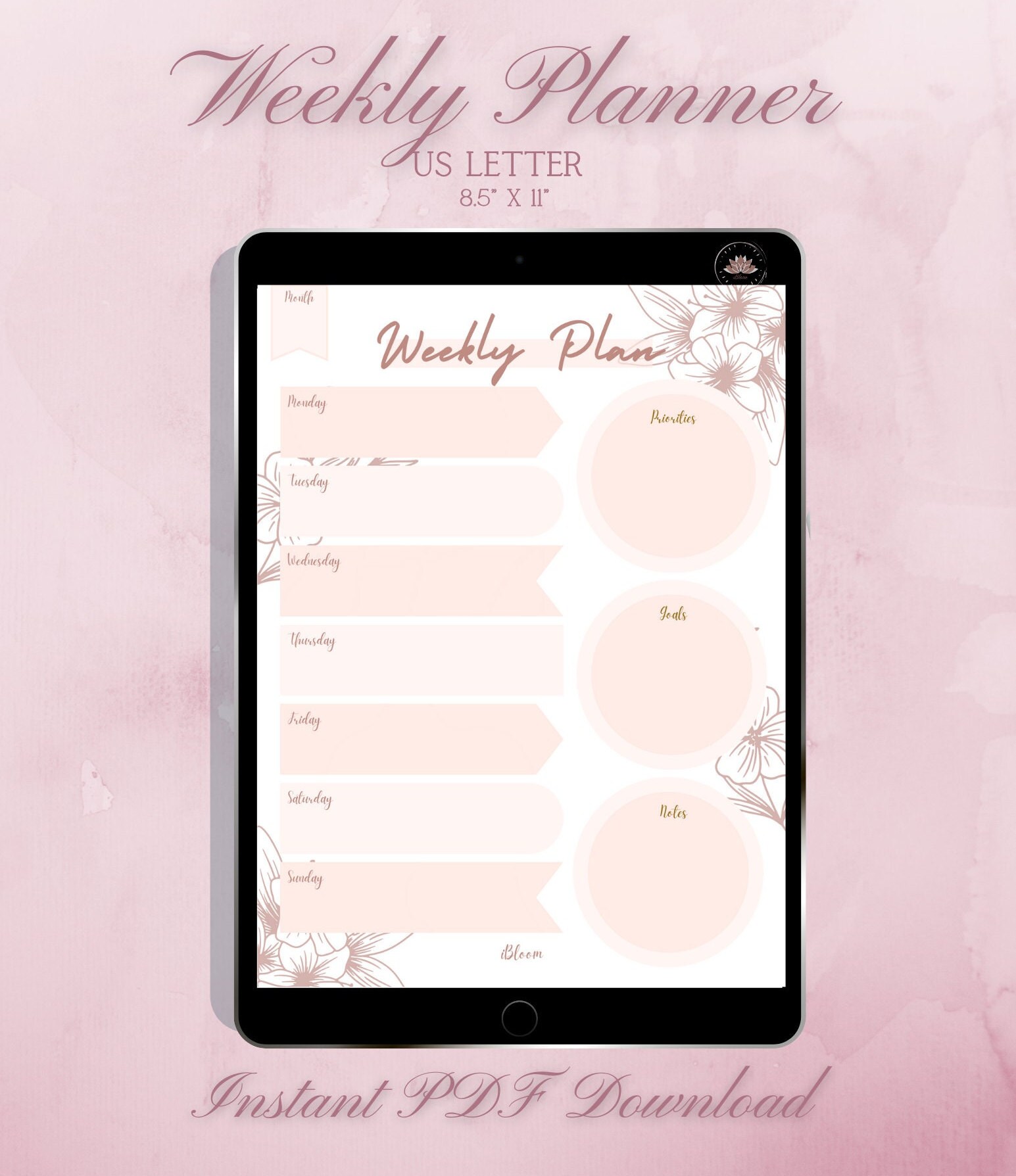 Weekly Planner | Printable Digital Planner | Weekly Schedule | Digital ...