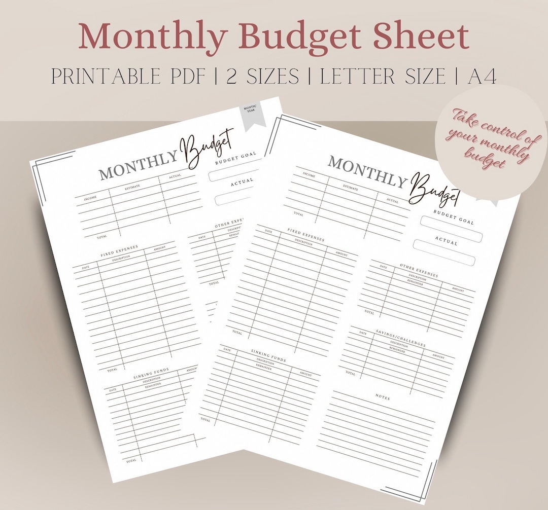 Monthly Budget Sheet | Printable Budget Sheet | Monthly Budget Planner ...