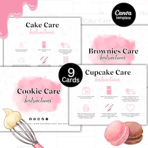 Editable Bakery Care Cards, Cake Care Instructions Card, Cookie Care ...