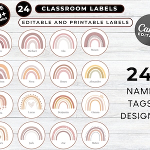 Printable Classroom Name Labels Boho Rainbow Circle Classroom Labels ...