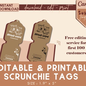 Printable Scrunchie Hang Tags, Editable Scrunchie Tag, Customizable Tag ...