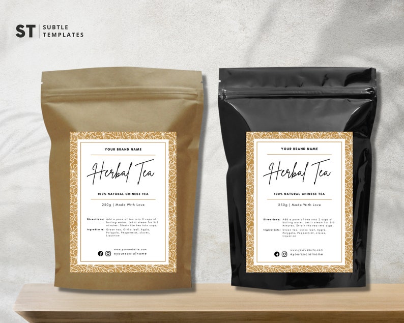 Editable Pouch Label Template Modern Tea Pouch Label Minimal - Etsy