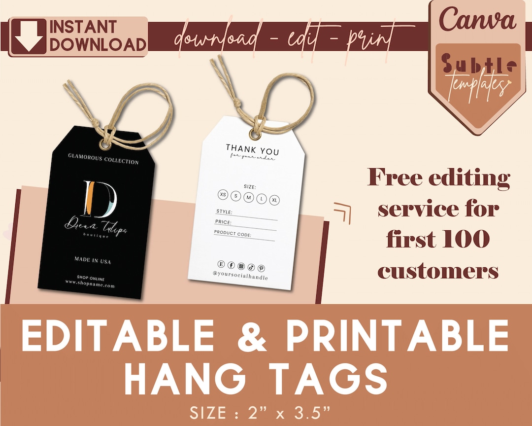 Editable Clothing Hang Tag Template, Clothing Labels, Custom Hang Tags ...