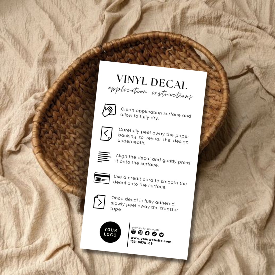 Vinyl Decal Instructions Cards Canva Editable Template,care Card Decal ...