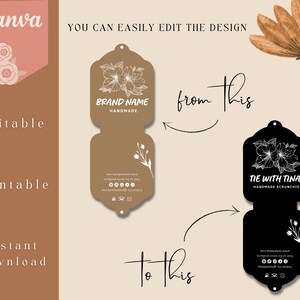 Printable Scrunchie Hang Tags, Editable Scrunchie Tag, Customizable Tag ...