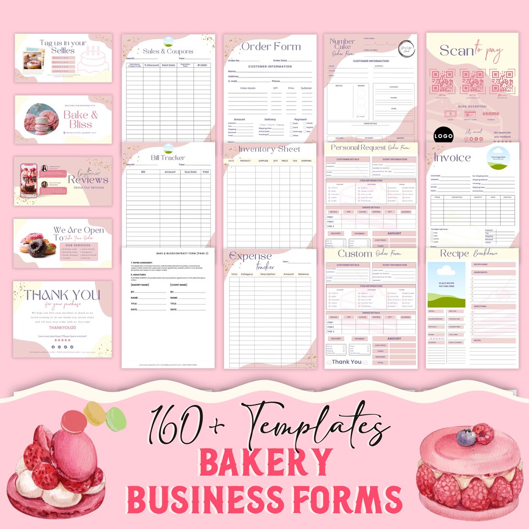 Bakery Business Forms Bundle, 160+ Bakery Business Templates, Bakery ...