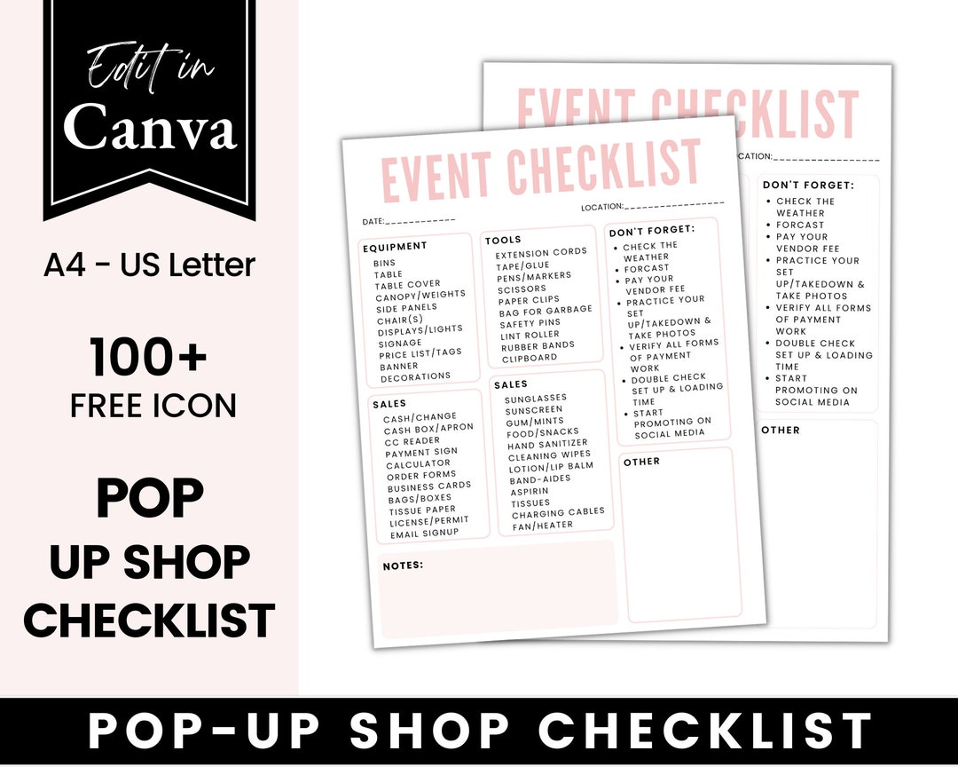 Pop up Shop Checklist: Vendor Event Planner (digital Download) - Etsy