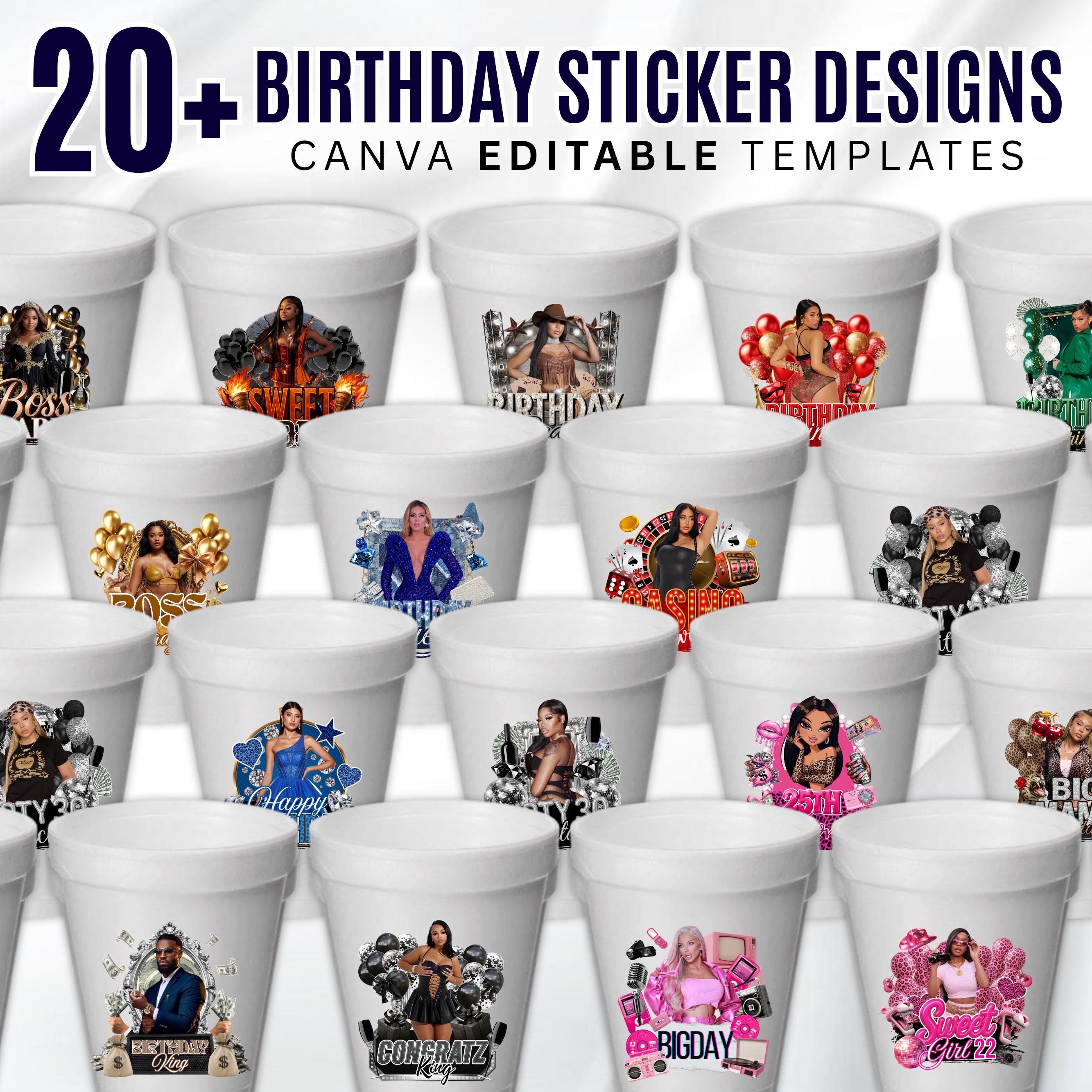 Birthday Design Template Bundle, 20+birthday Sticker, Styrofoam Cup ...