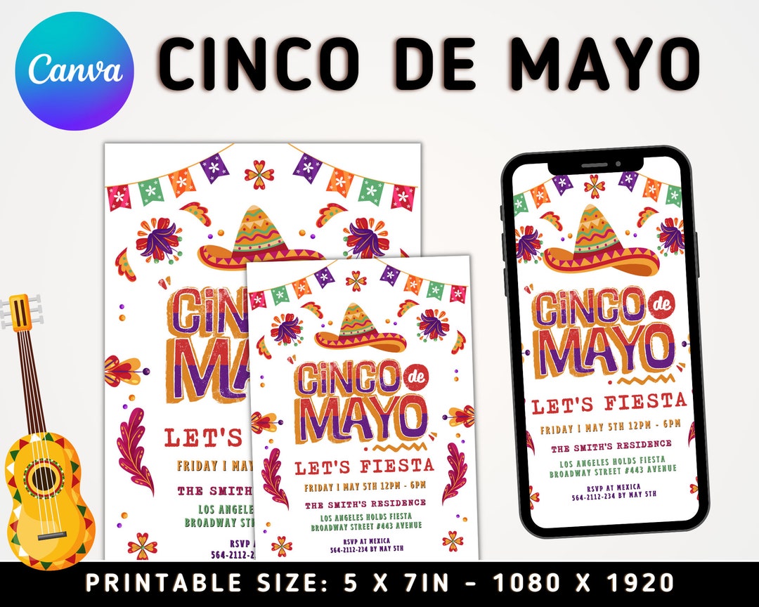 Editable Cinco De Mayo Invitation, Cinco De Mayo Party, Cinco De Mayo ...