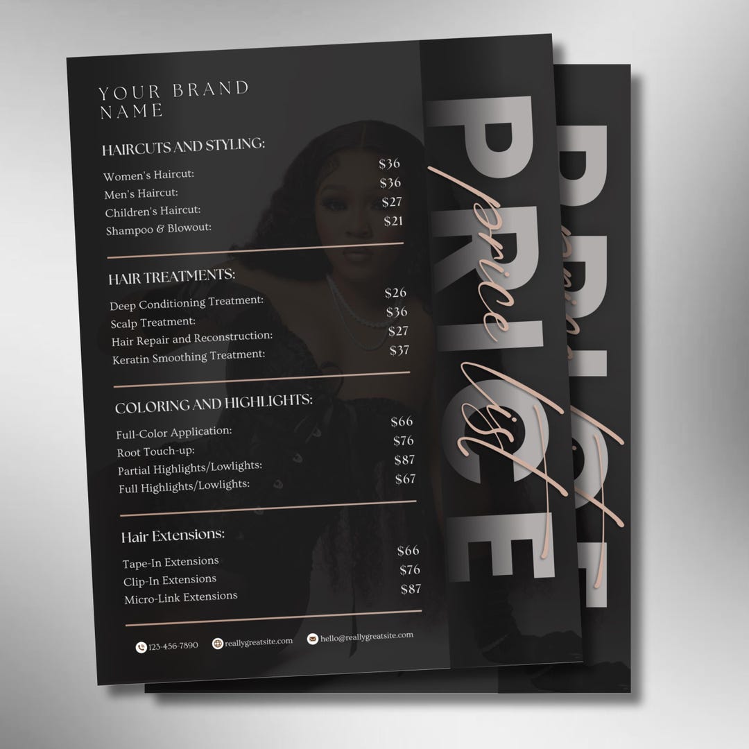 Hair Price List Flyer Template, Salon Pricing Guide, Hair Price List ...